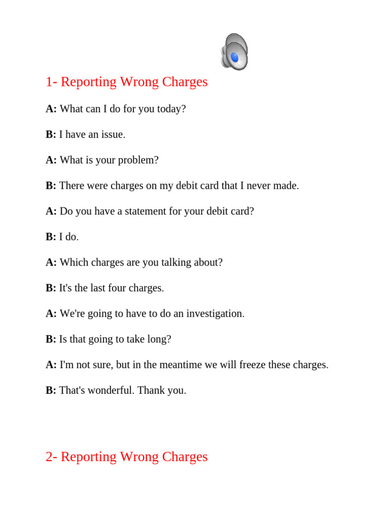 At The Bank - Reporting Wrong Charges | PDF