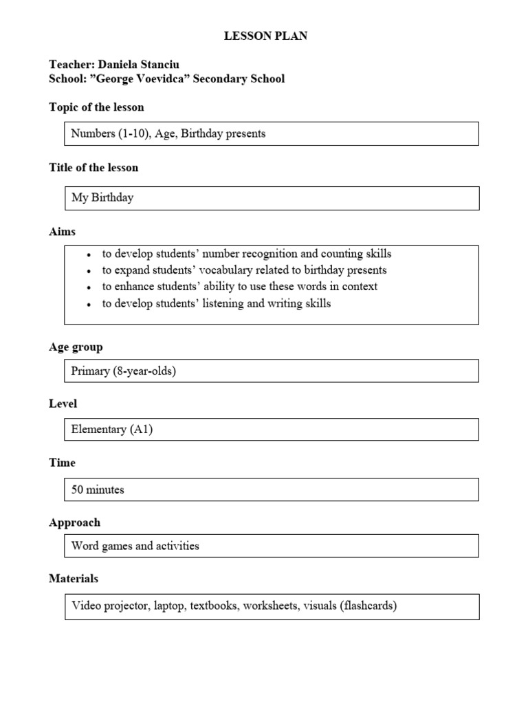 Lesson Plan My Birthday | PDF | Lesson Plan | Vocabulary