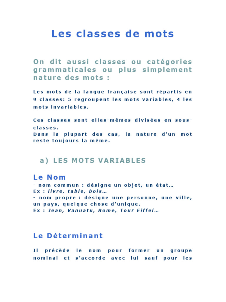 Classes de mots en français expliquées | PDF | Clause | Verbe