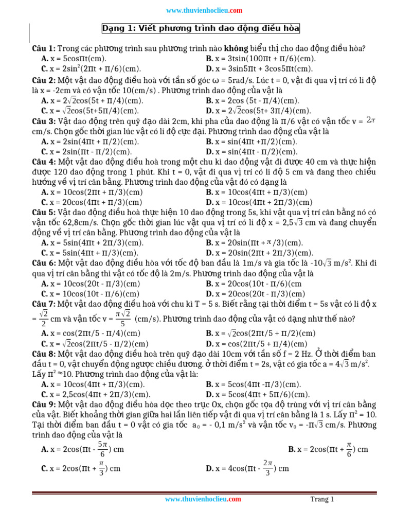 Phan Dang Bai Tap Dao Dong Dieu Hoa (In) | PDF