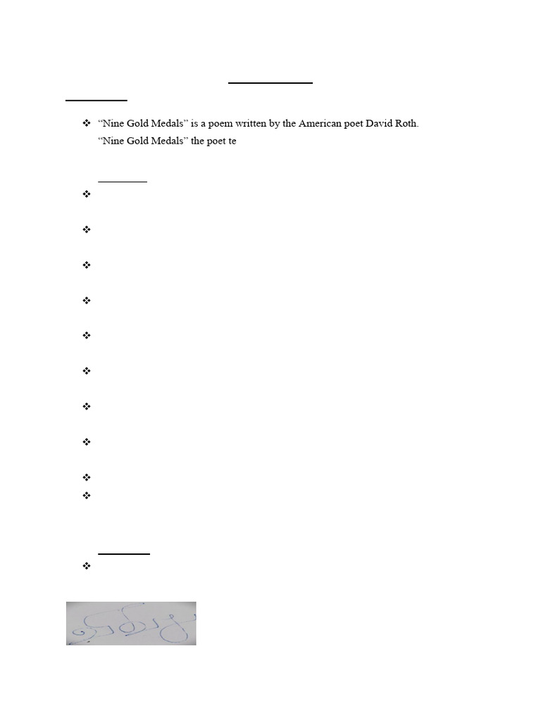 Nine Gold Medals: A Poem Summary | PDF