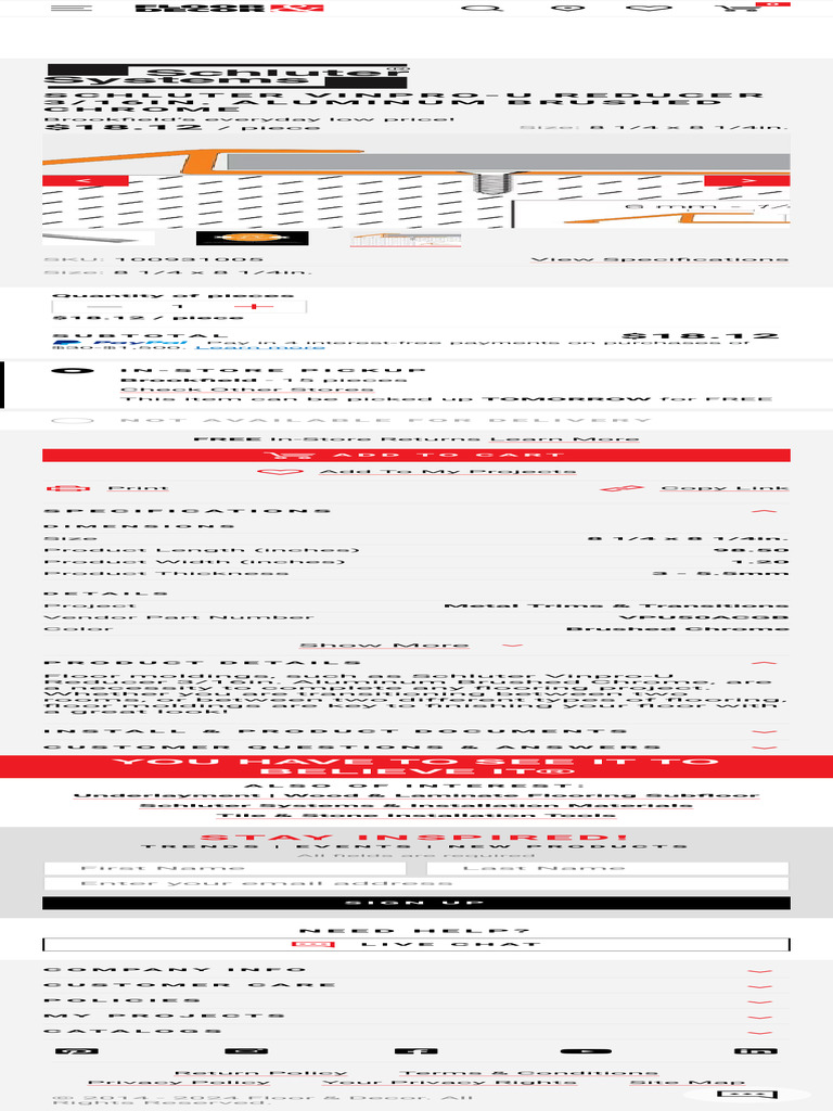 Schluter Vinpro-U Reducer 316in. Aluminum Brushed Chrome Floor and ...