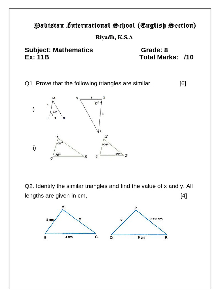 Grade 8, Test Ex 11B | PDF