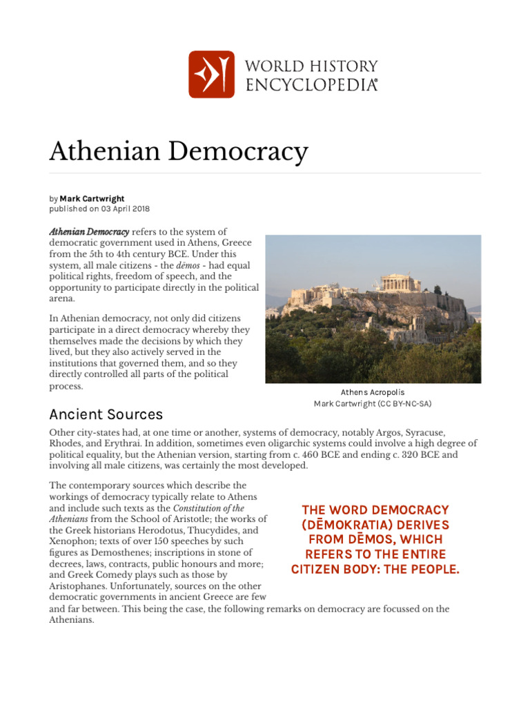 Athenian Democracy - World History Encyclopedia | PDF | Democracy ...