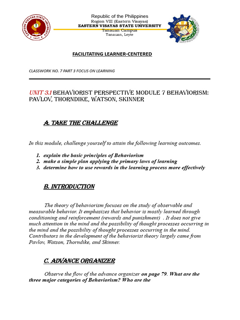 Facilatating Learner-Centerd - Module 7 - Behaviorism | PDF | Reinforcement | Classical Conditioning