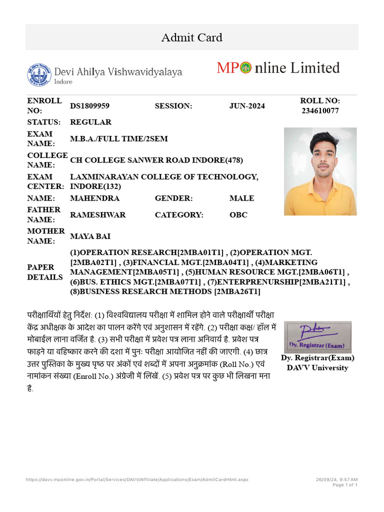 Admit Card | PDF