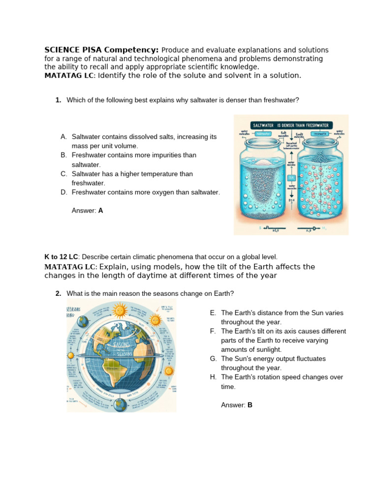 PISA Test Items LC1 | PDF | Earth | Water
