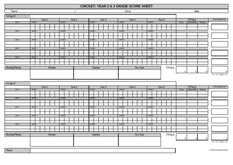Cricket Score Sheet 2 | PDF | Bowling (Cricket) | Athletic Sports