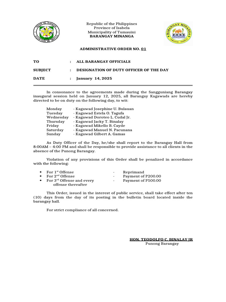 A.O #01 - Officer of The Day | PDF