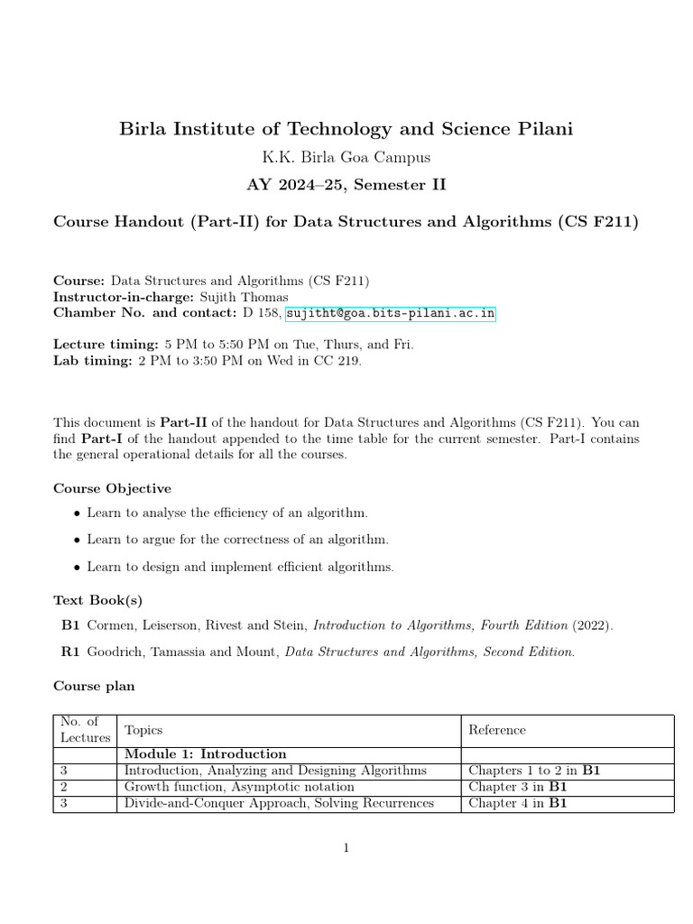 CS_F211_DSA | PDF | Computer Programming | Algorithms And Data Structures CS_F211_DSA | PDF | Computer Programming | Algorithms And Data Structures