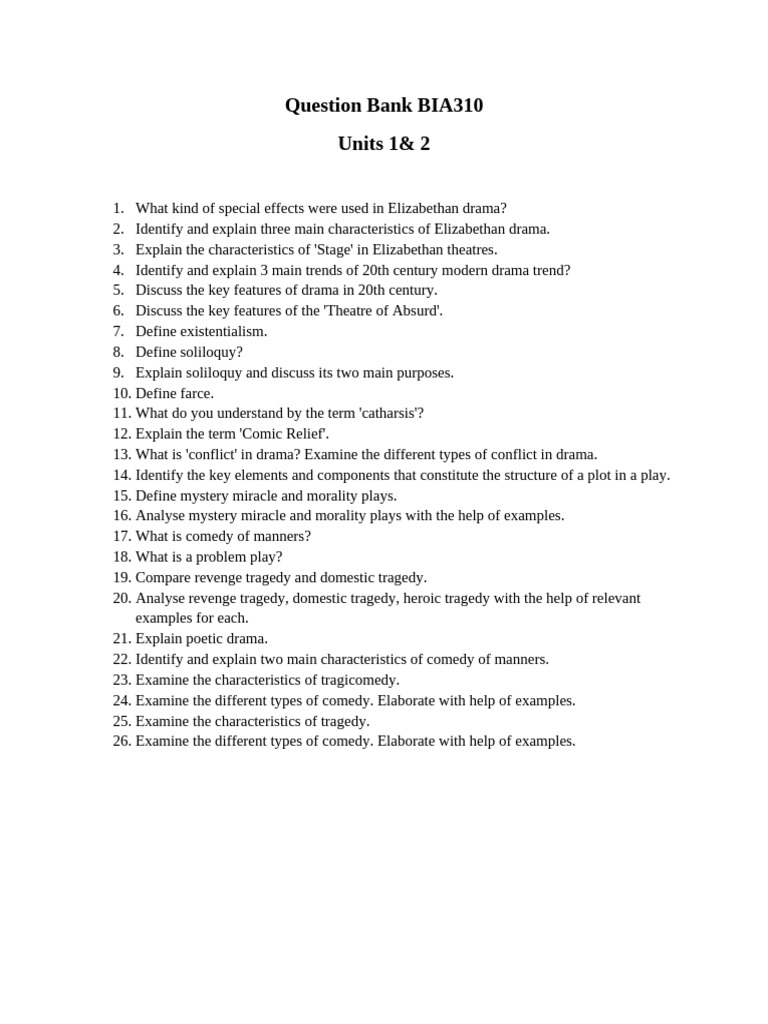 Aprreciating Drama - Question Bank | PDF