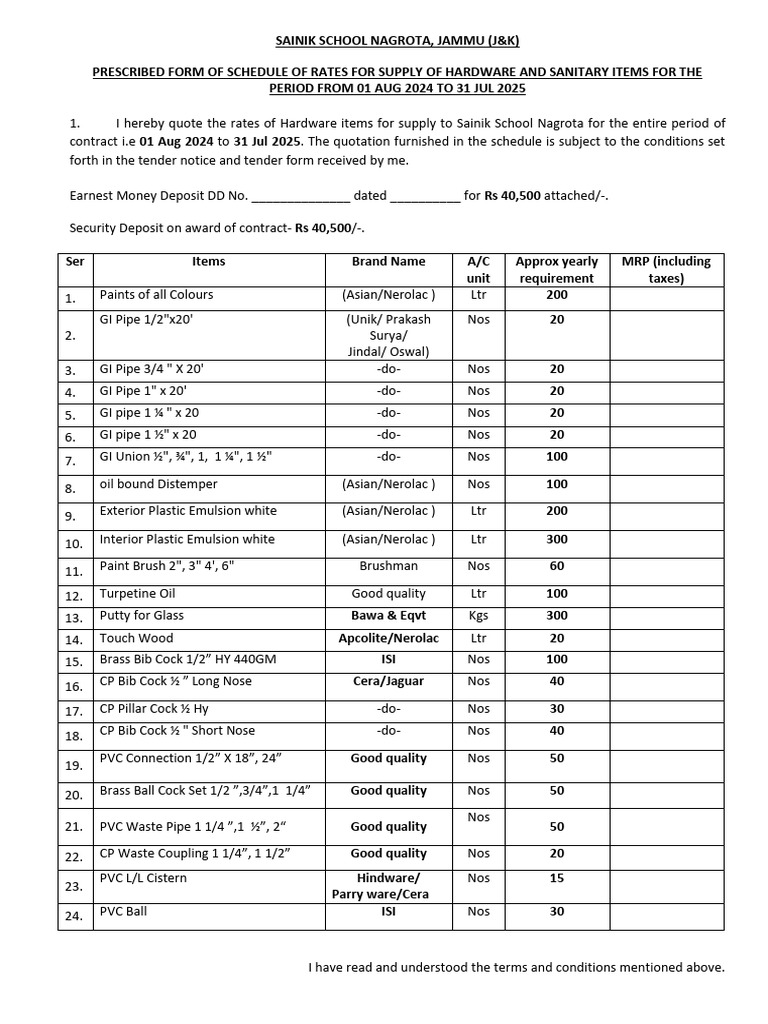 Hardware and Sanitary Items Quotation | PDF | Building Materials ...