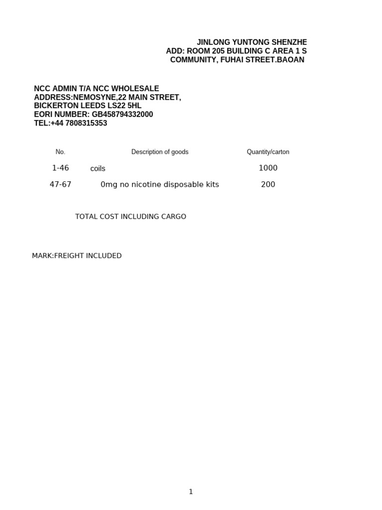 67 Cartons Commercial Invoice 15.12.24 | PDF