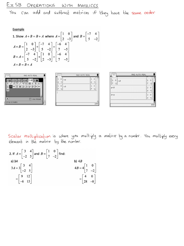 Ex 5B Operations with Matrices | PDF
