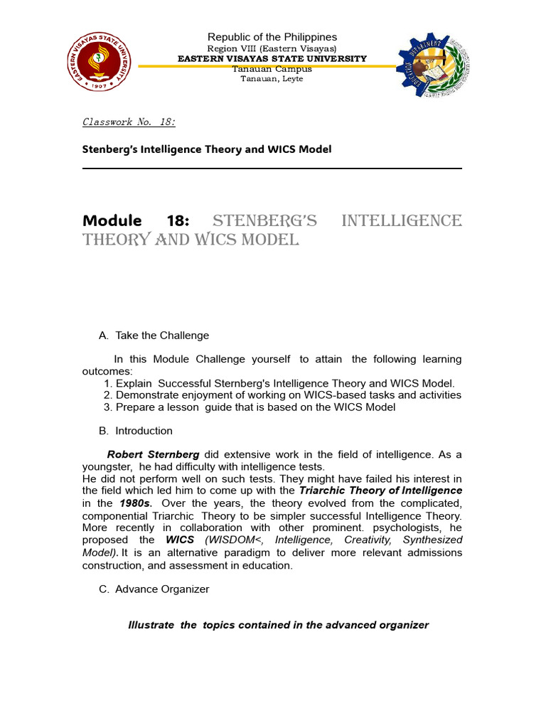 ANSWERS of MODULE 18-Steinberg-s Intelligvences Theory and WICS Model ...