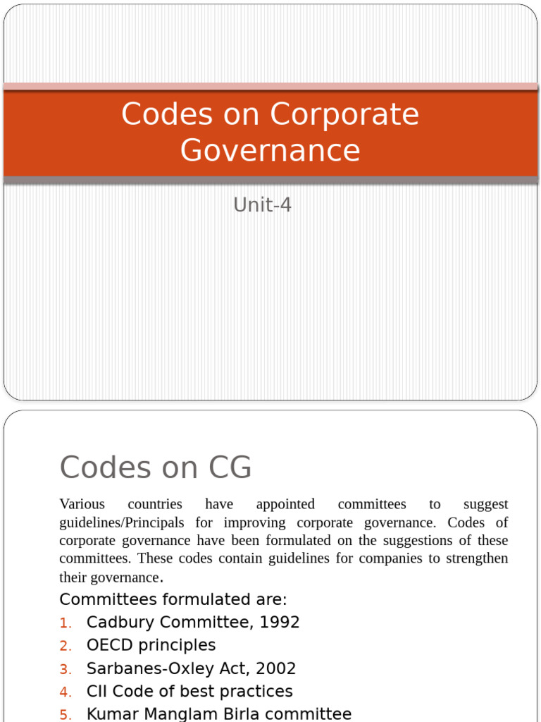 Codes On Corporate Governance | PDF | Audit | Governance