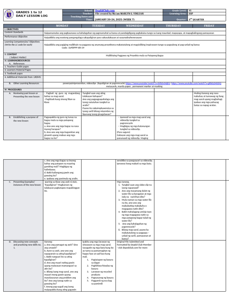 DLL - Esp 6 - Q3 - W7 | PDF