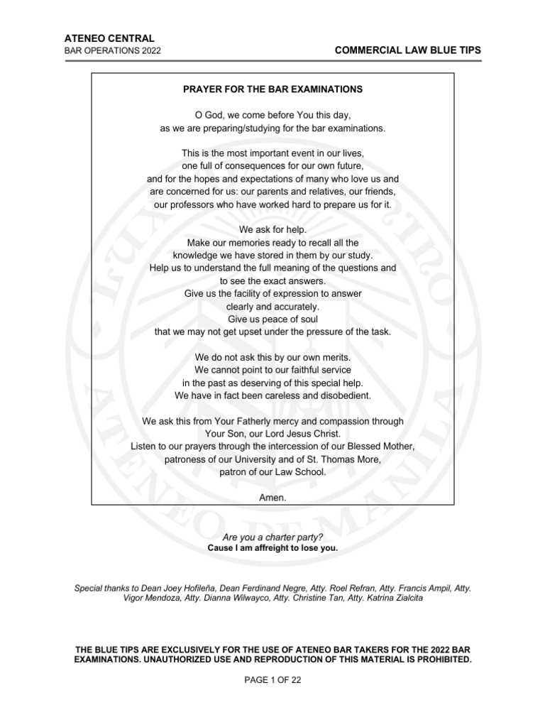 Blue Tips 2022 Commercial Law | PDF | Insurance | Misrepresentation