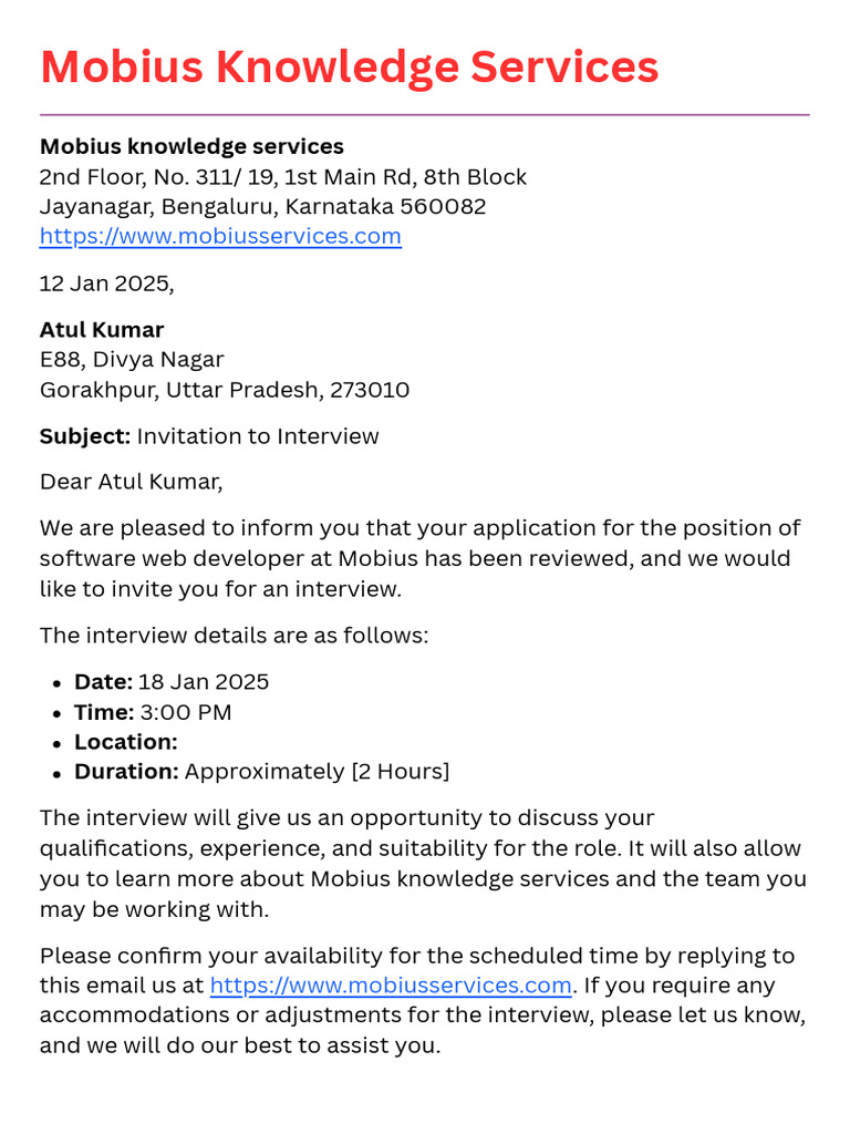 Software Developer Interview Invite | PDF