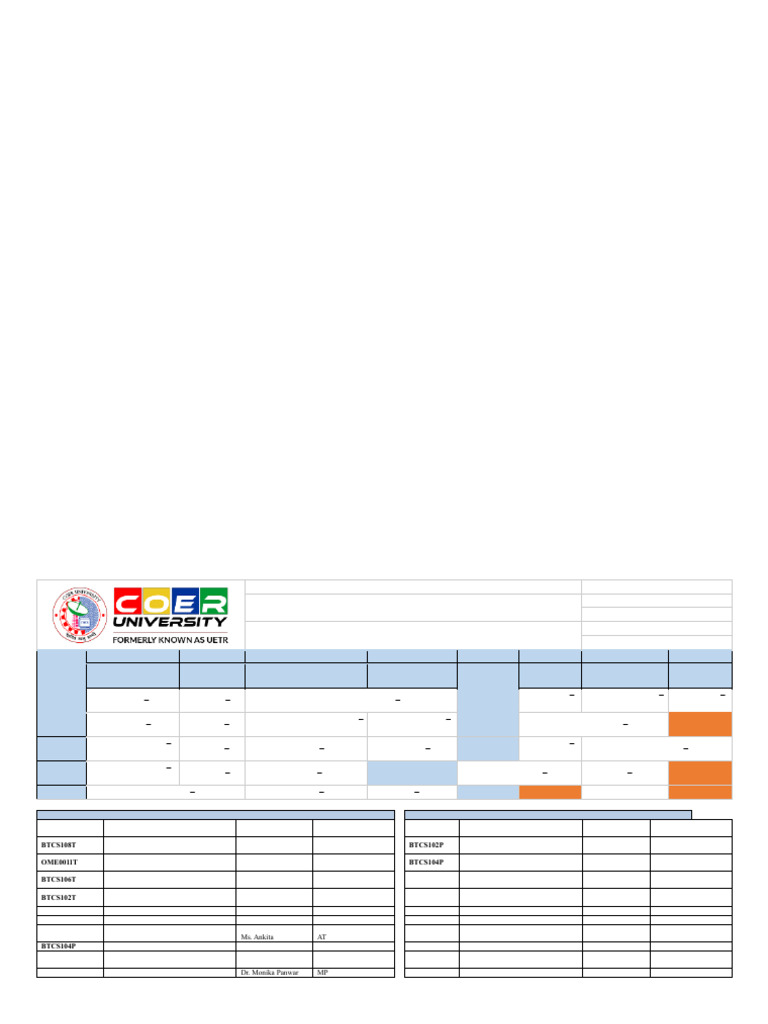 1st - Year - TIME - TABLE - Update 2 | PDF | Science | Computer Science