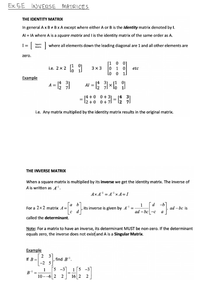 Ex 5E Inverse Matrices | PDF