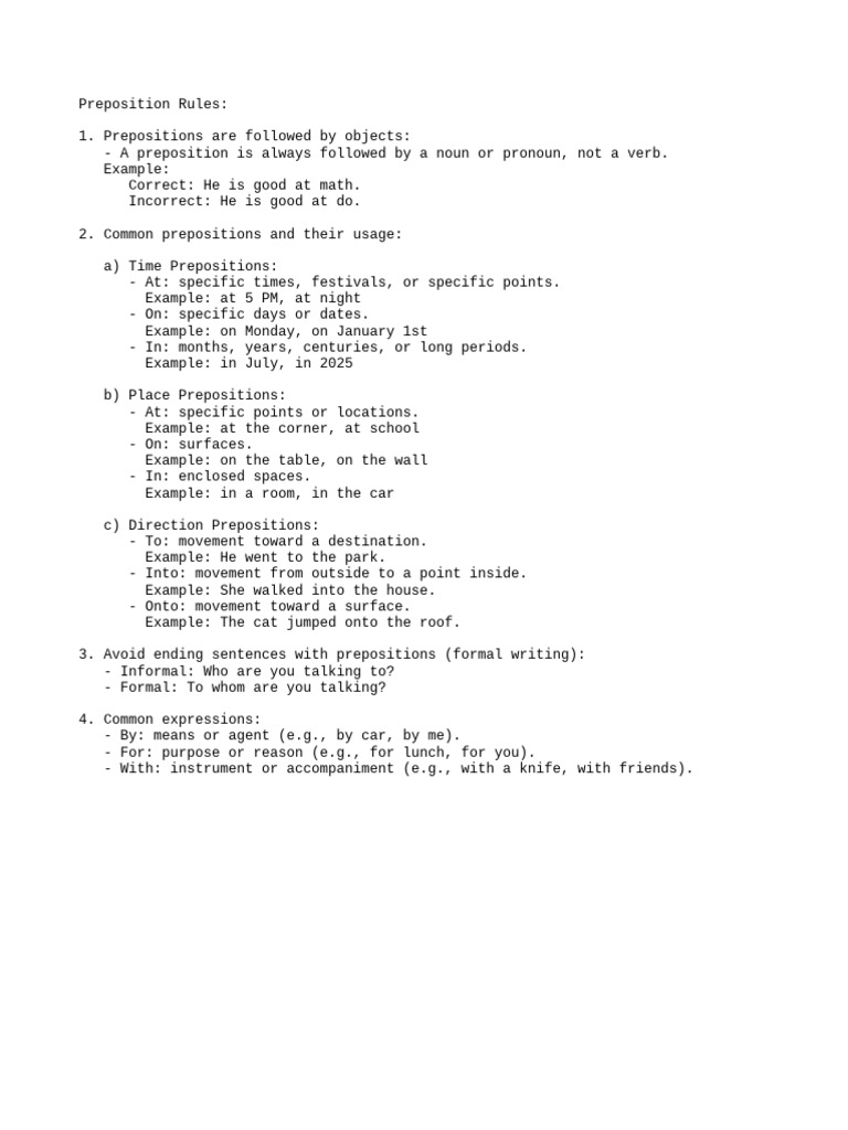 Preposition Rules | PDF