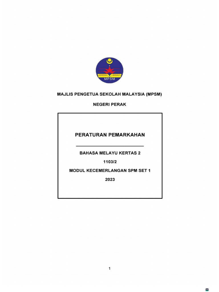 2023 BM Perak K2 Set 1 Skema | PDF