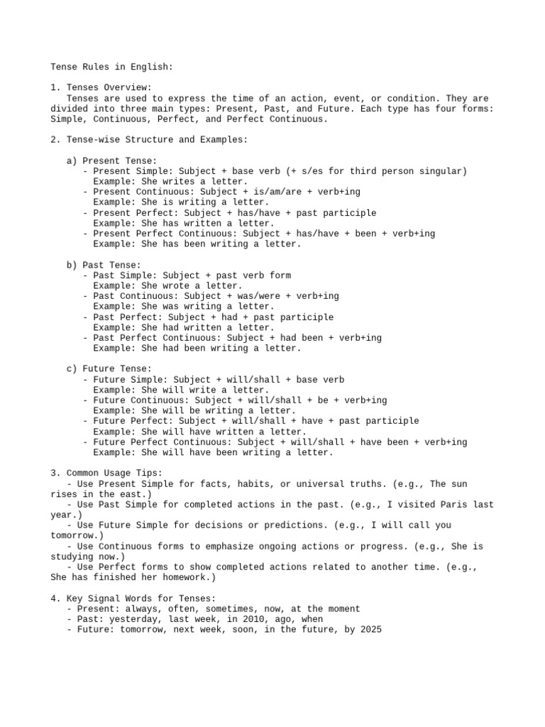 Tense Rules | PDF
