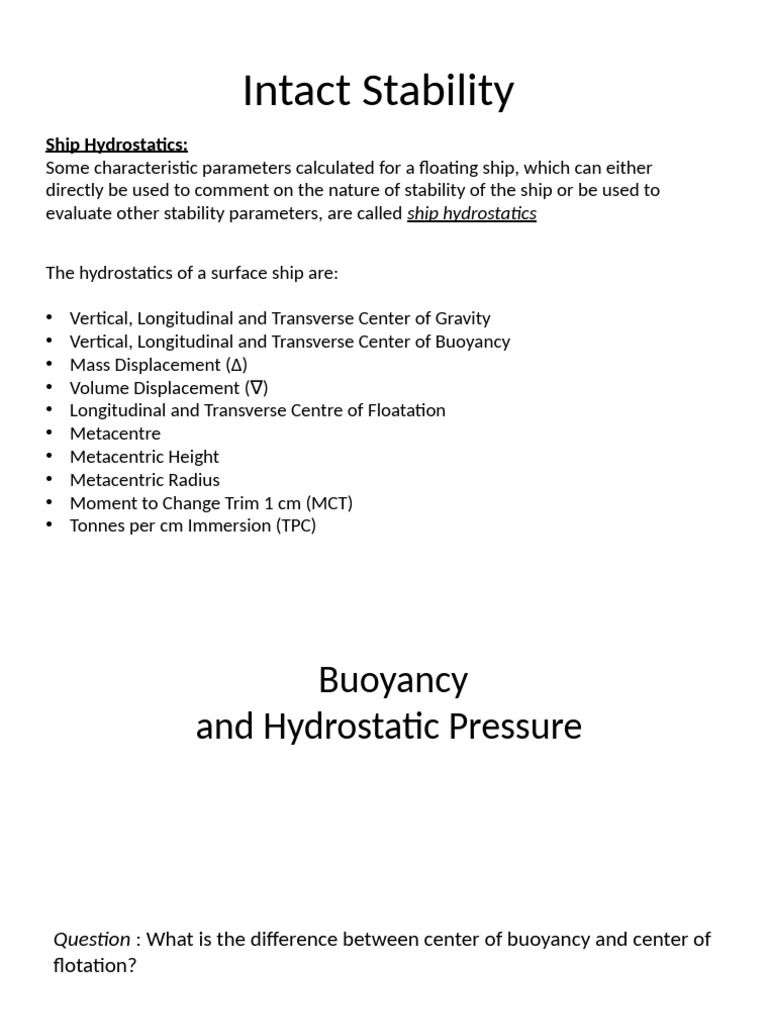 Intact Stability | PDF | Buoyancy | Ships