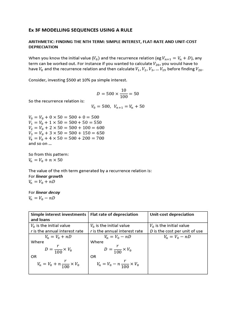 Ex 3F Modelling Sequences Using A Rule | PDF | Interest | Depreciation