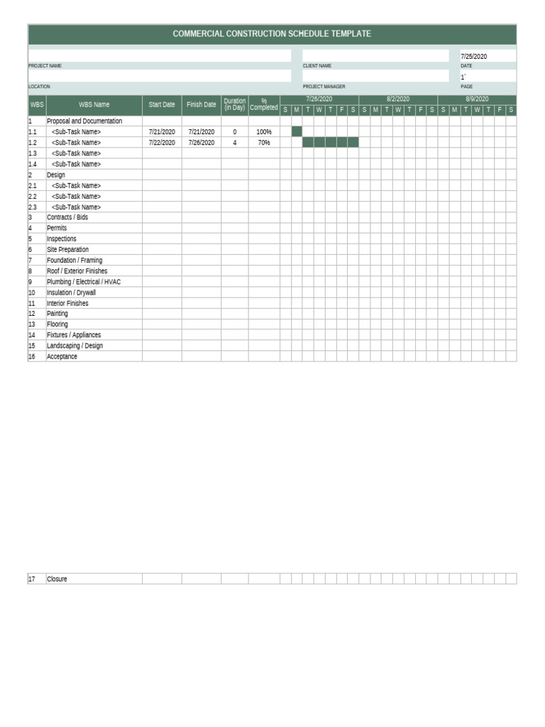 Commercial Construction Schedule TemplateLab | PDF