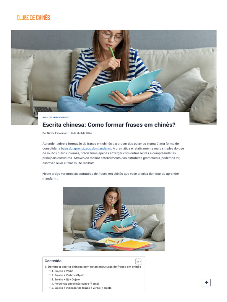 Escrita Chinesa - Como Formar Frases em Chinês | PDF | Assunto ...