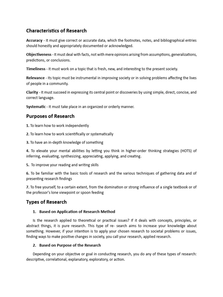 Key Characteristics and Types of Research | PDF | Data | Quantitative ...