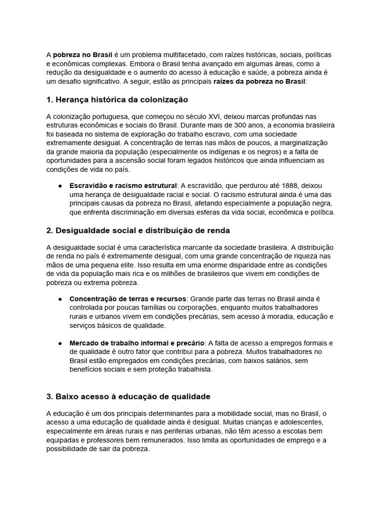 Pobreza no Brasil e suas raízes | PDF | Pobreza | Pobreza e Pessoas em ...