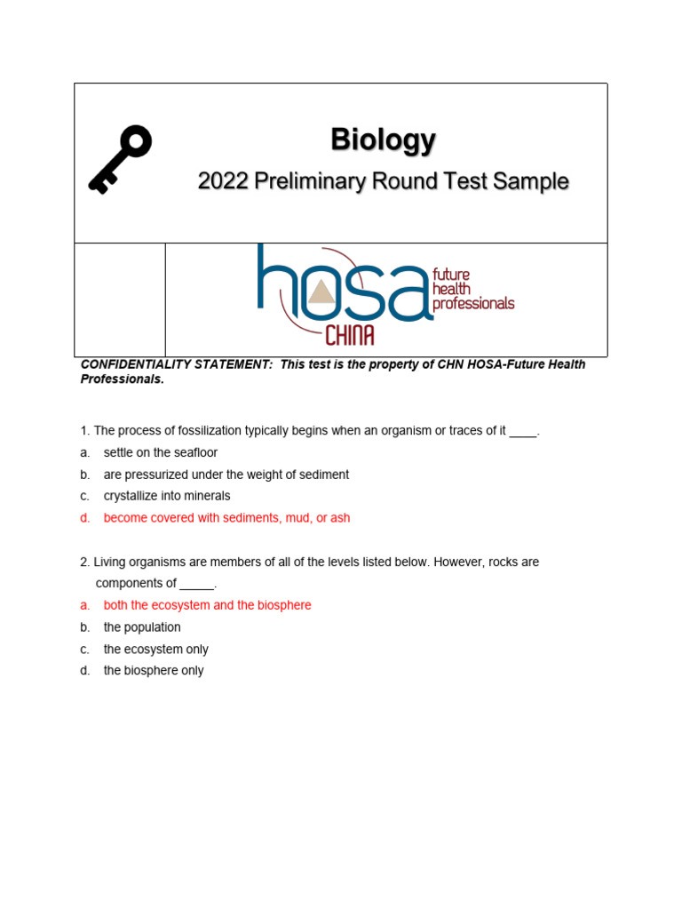 Preliminary Round Biology Test Sample | PDF