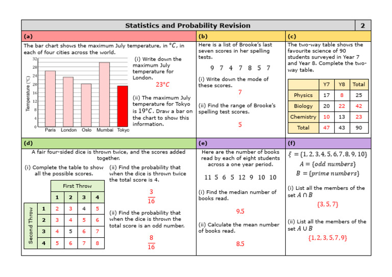 Statistics and Probability Revision Practice Grid 2 Answers | PDF