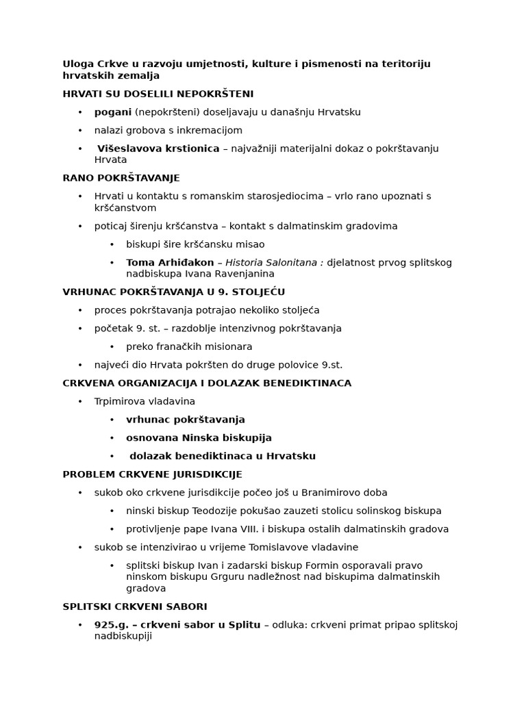 Uloga Crkve U Razvoju Umjetnosti, Kulture I Pismenost | PDF