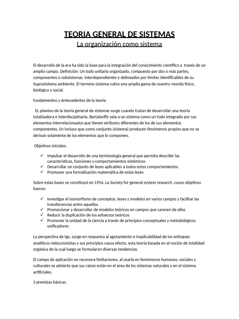 TEORIA GENERAL DE SISTEMAS-la Org Como sistema-TGS | PDF | Sistema