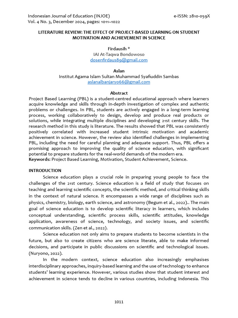 THE+EFFECT+OF+PROJECT-BASED+LEARNING | PDF | Project Based Learning | Science