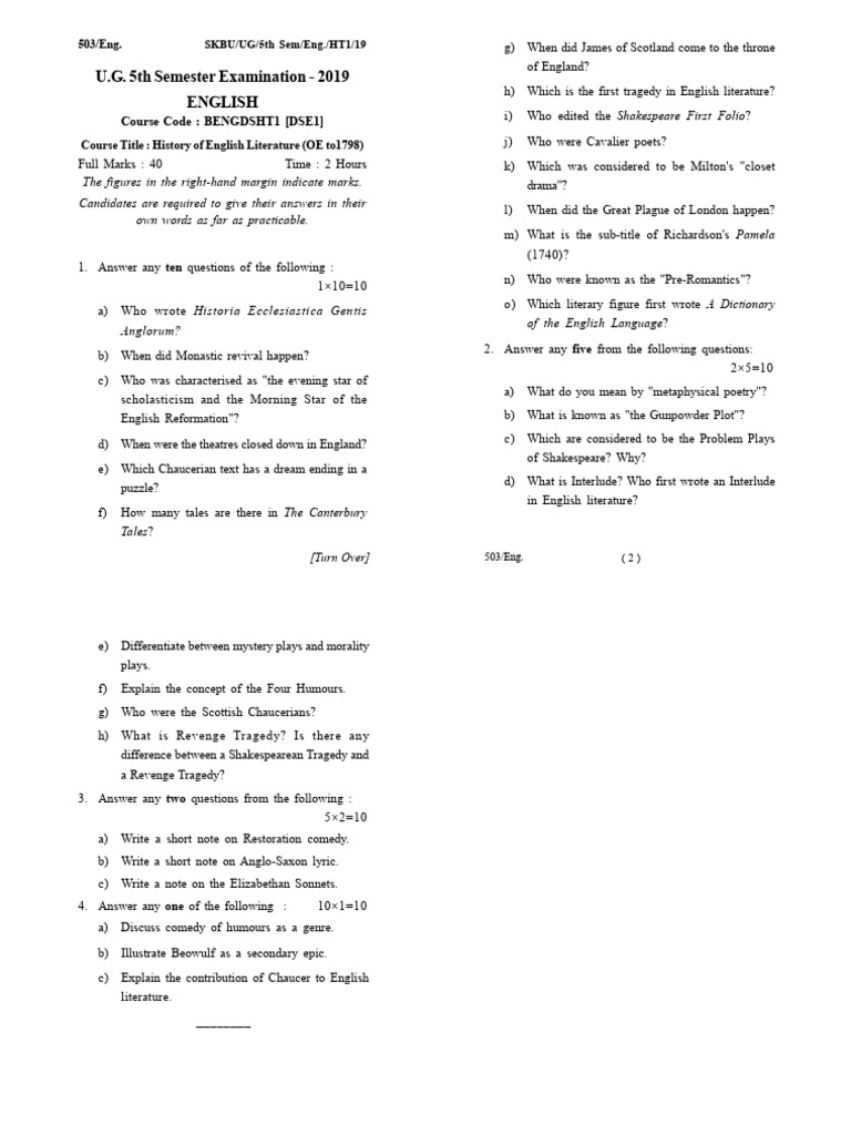 DSE 1 | PDF | English Literature | Writing