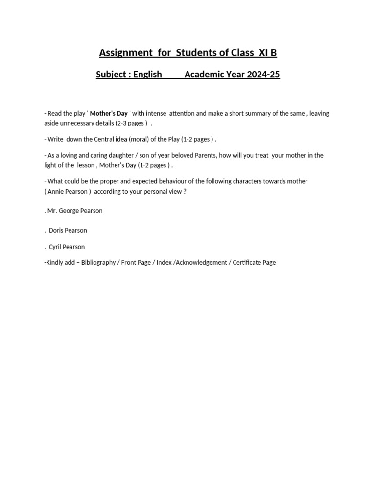 Assignment for Students of Class XI B | PDF