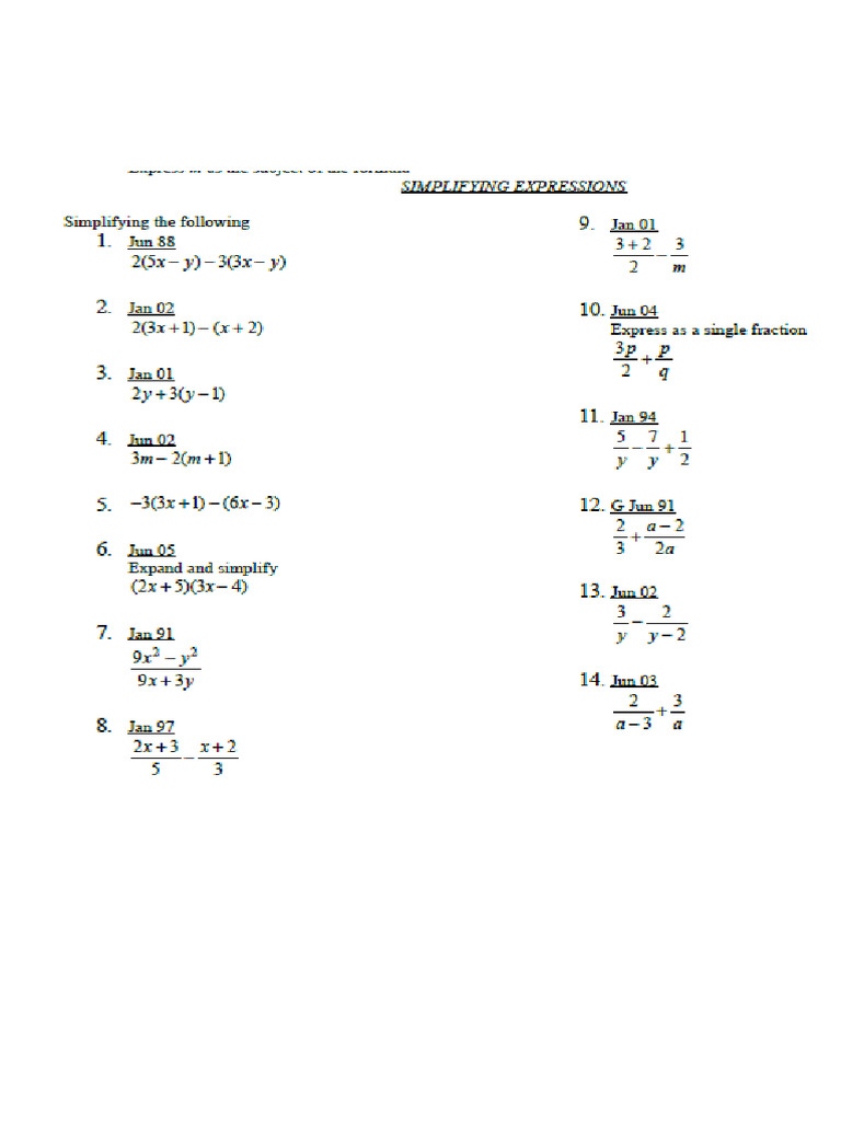 Algebra Worksheet | PDF