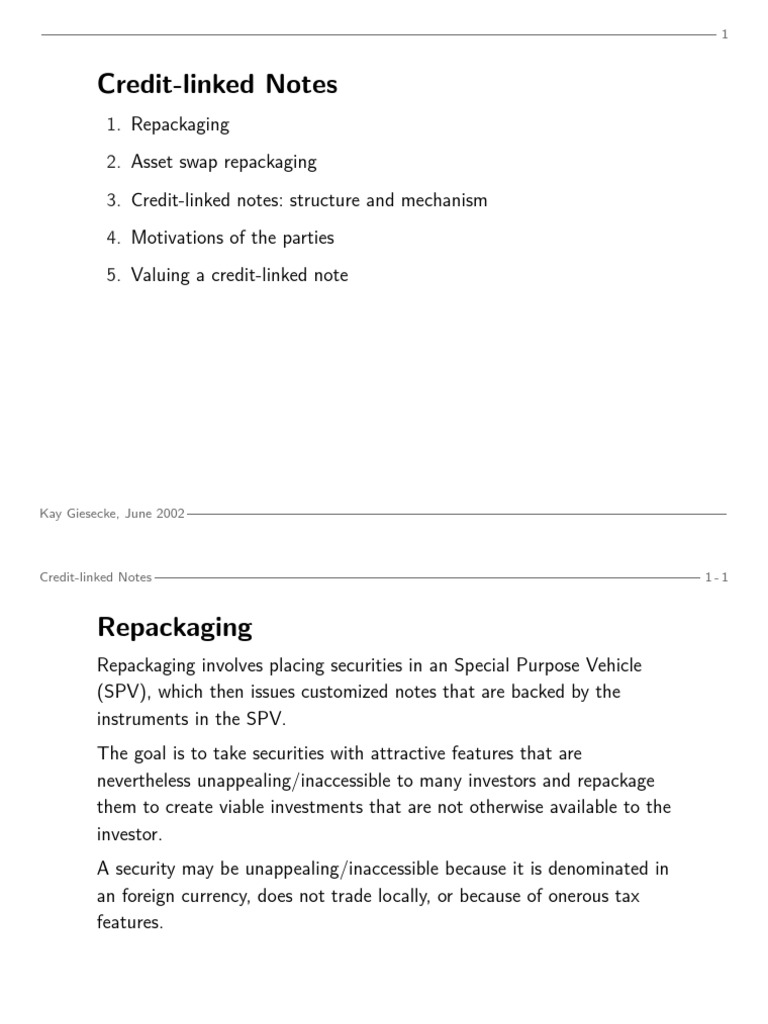 Credit-Linked Notes | PDF | Bonds (Finance) | Securitization