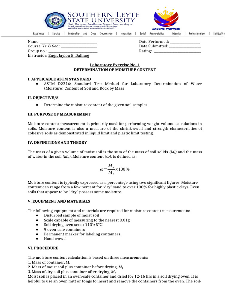 CE321L Lab Exercise No. 1 | PDF | Earth Sciences | Soil