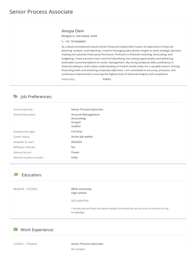 Senior Process Associate | PDF | Loans | Mortgages