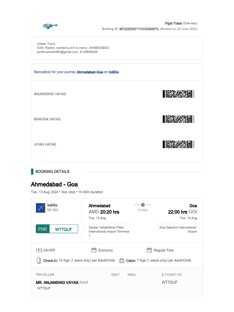 Ahmedabad to Goa Flight Booking Details | PDF