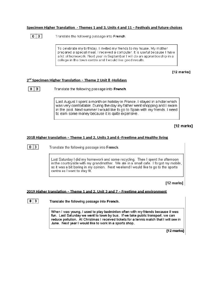 Higher Translation Exam Themes Guide | PDF