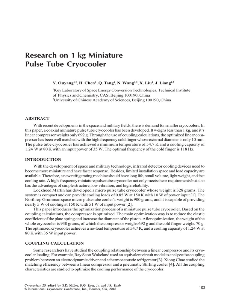 Research On 1 KG Miniature Pulse Tube Cryocooler | PDF | Machines ...