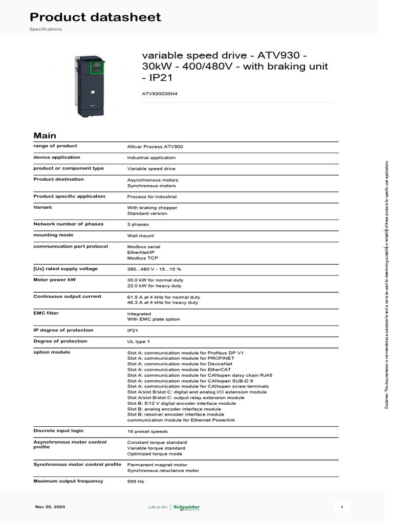 Schneider Electric - Altivar-Process-ATV900 - ATV930D30N4 | PDF ...