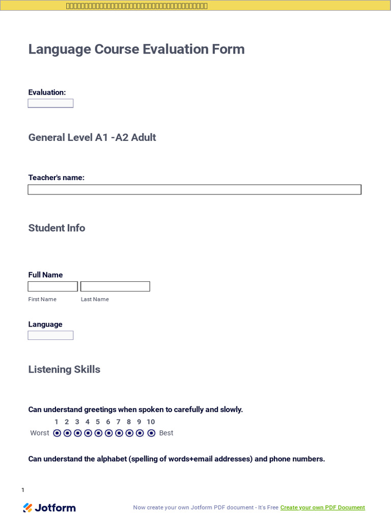 Language Course Evaluation Form | PDF | Cognition | Human Communication